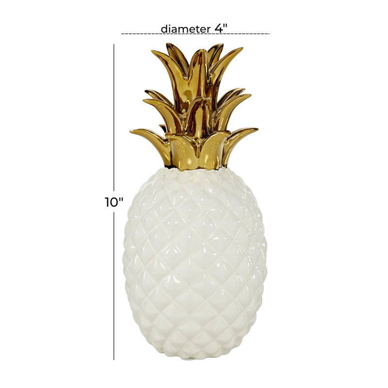 CosmoLiving by Cosmopolitan White And Gold Porcelain Pineapple Table Decor Sculpture & Reviews ...